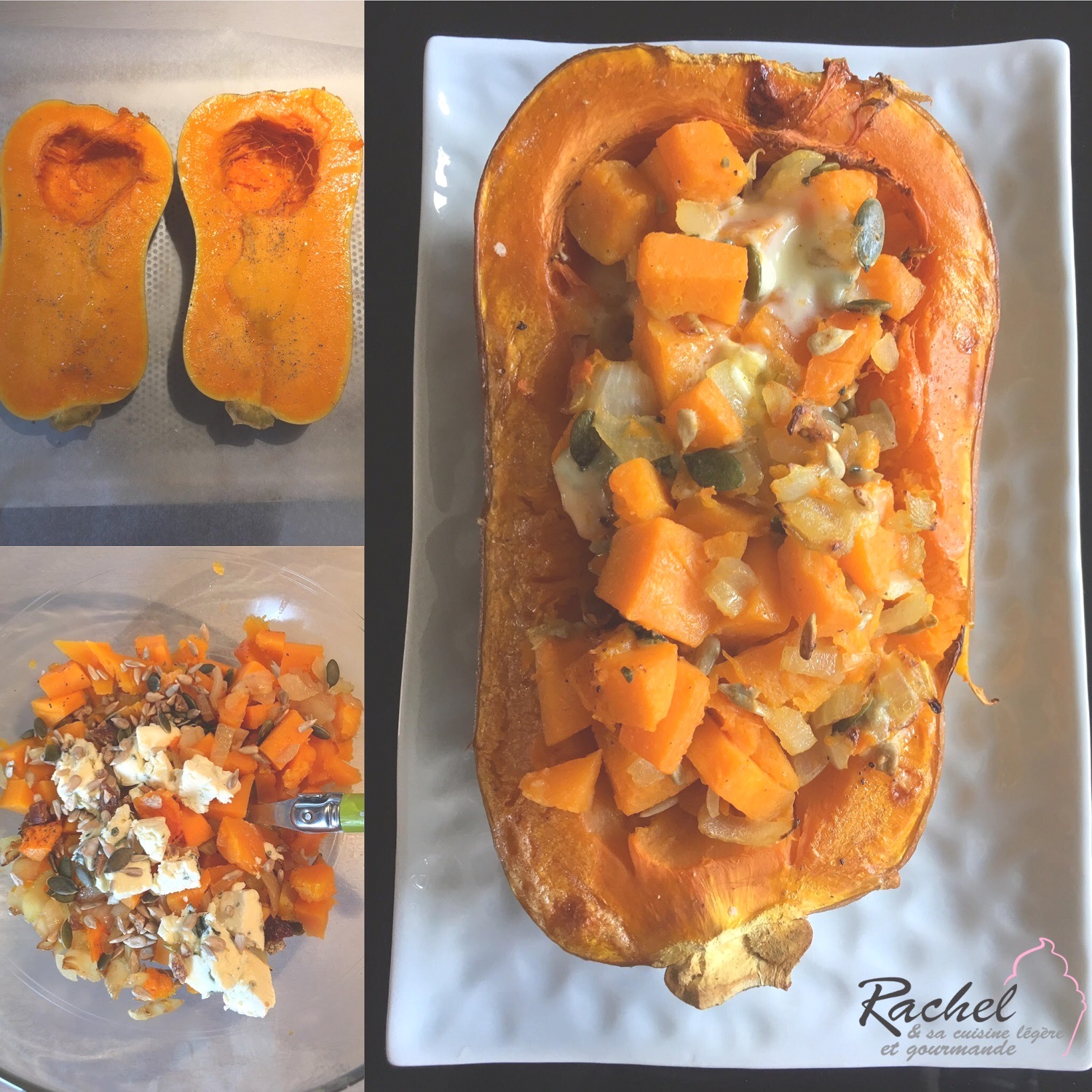 Courge Butternut gratinée bleu et noix - Rachel Cuisine