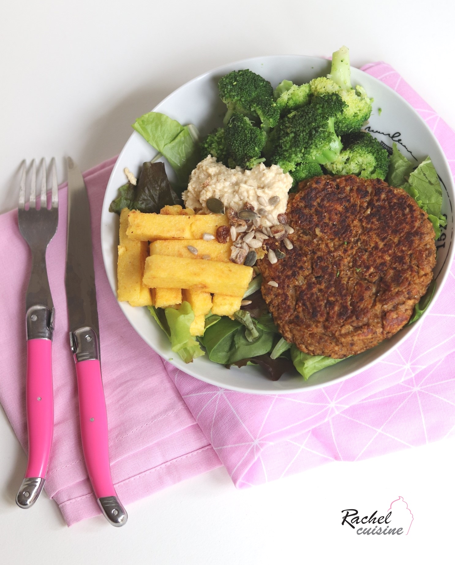 Steak végétal et frites de polenta - Rachel Cuisine